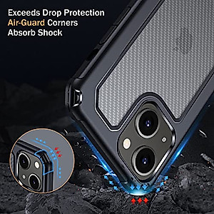 CASEDADDY [Military Protective Designed for iPhone 13 Case 6.1 inch, Shockproof Black Heavy Duty Rugged Phone Case Cover for Men & Boys with Translucent Anti-Scratch Carbon Fiber Back- Black