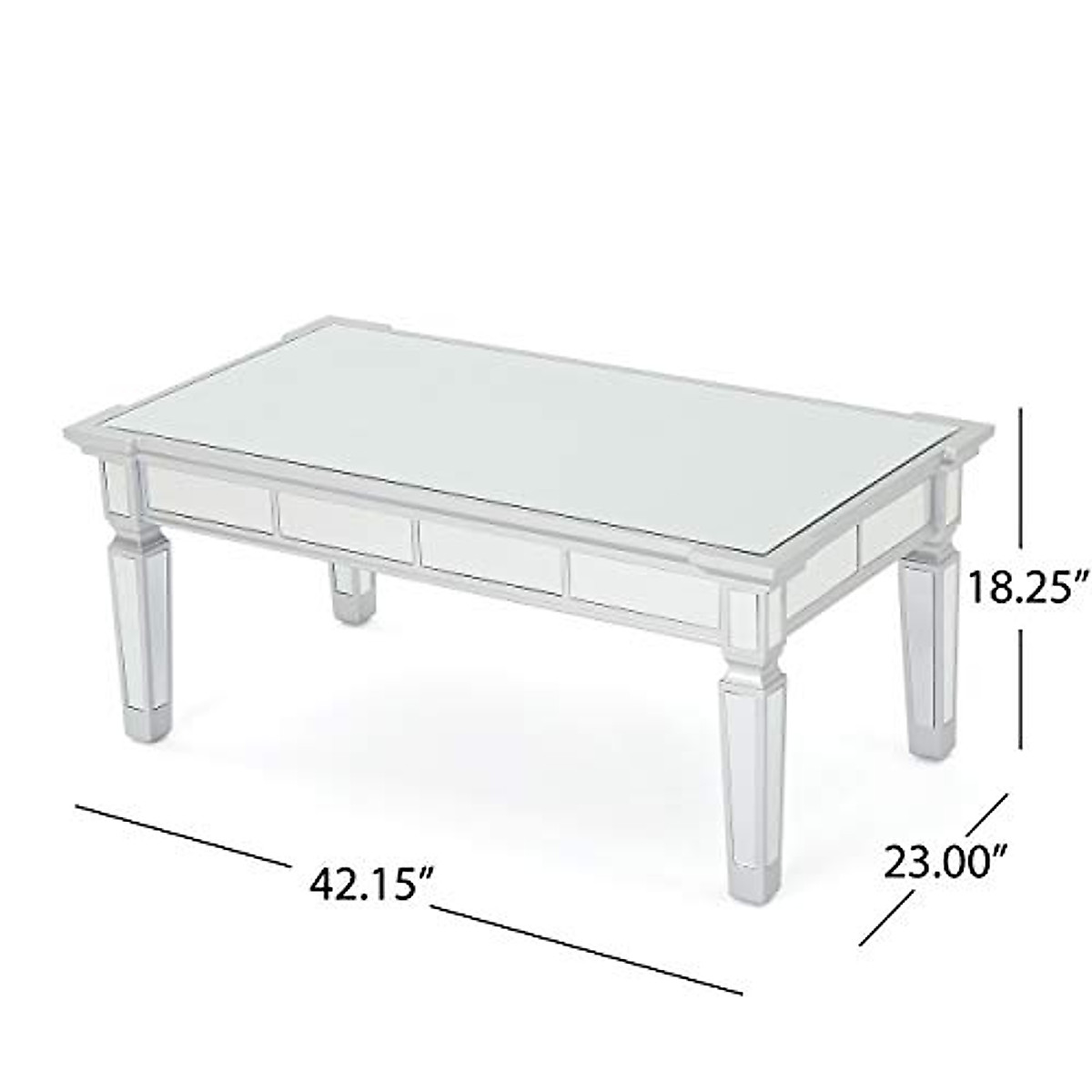 Christopher Knight Home Solanna Mirror Finished Faux Wood Coffee Table, Clear / Mirror White, 23 in x 42.15 in x 18.25 in