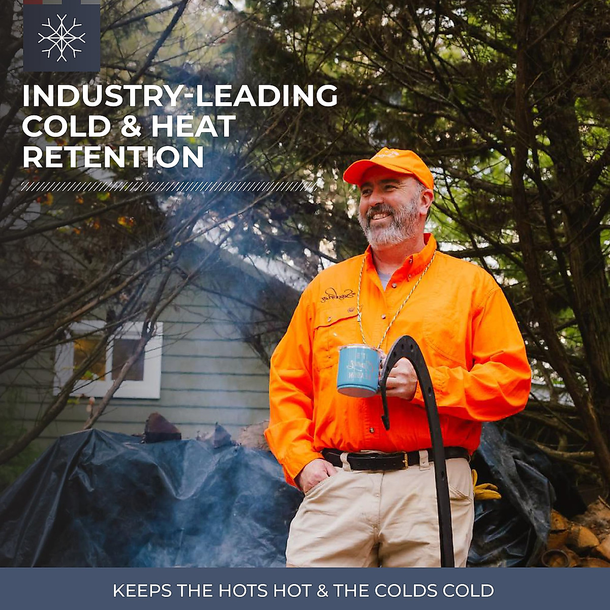 ORCA Camper 16 oz Stainless Steel Insulated Coffee Mug with Handle | Thermos Style Temperature Insulation, Portable Tumbler Cup with a Clear Lid, Home Essentials — Open Season Lite Blue Print