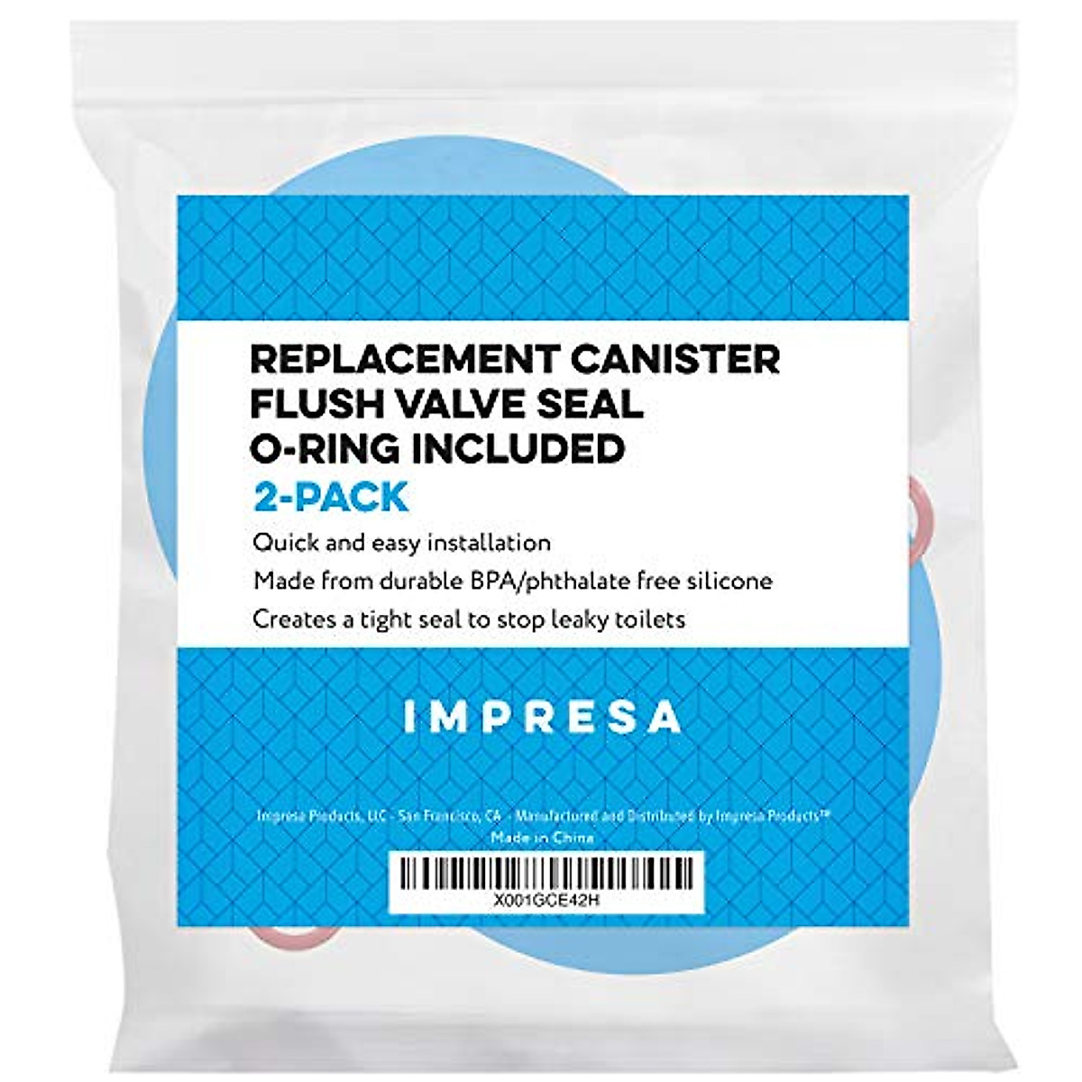 Impresa Canister Flush Valve Seal Equivalent to American Standard Toilet Parts 7301111-0070A / 7301111 0070A - Replacement Rubber Seal for Toilet, 2-Pack, Blue