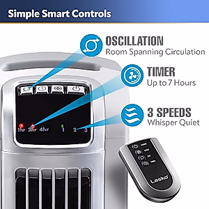 Lasko Portable 36" Oscillating 3-Speed Tower Fan with Remote Control and Timer for Bedroom and Home Office, White, 2510