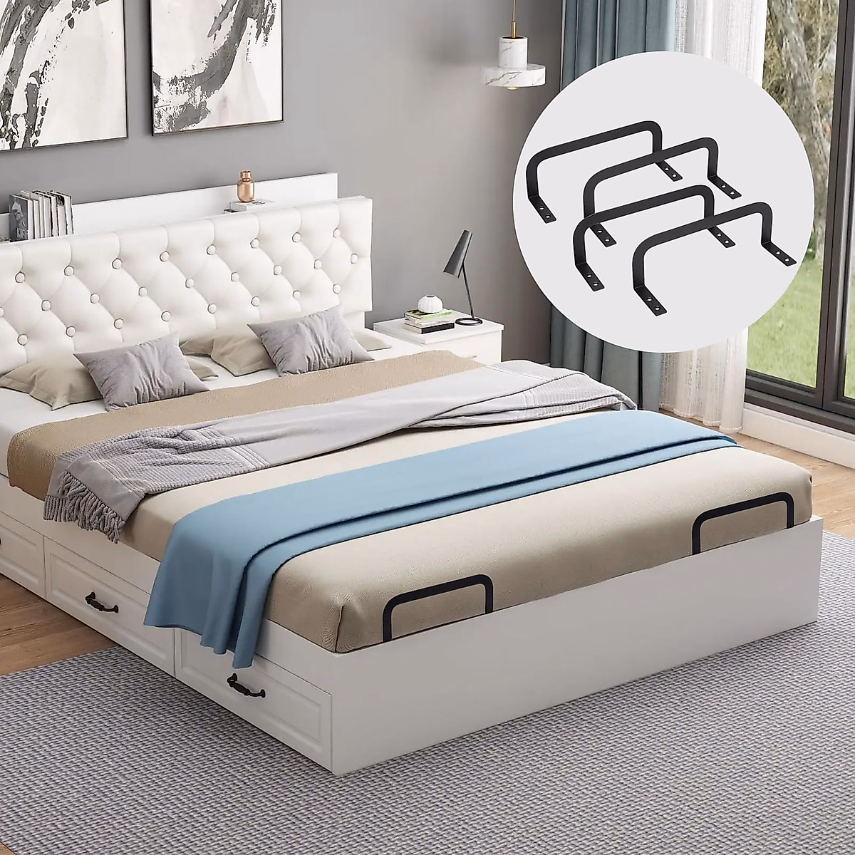 FMTYAOIU 4PCS Mattress Slide Stoppers, Mattress Retainer Bar for Adjustable Beds, Metal Mattress Stabilizers for Wooden Bed Frame, Sturdy Mattress Holder in Place to Keep Mattress from Sliding