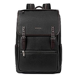 CLUCI Men Genuine Leather Backpack 15.6 Inch Laptop Backpack Business Travel Large Vintage Office Bag Flap Shoulder Bags Black