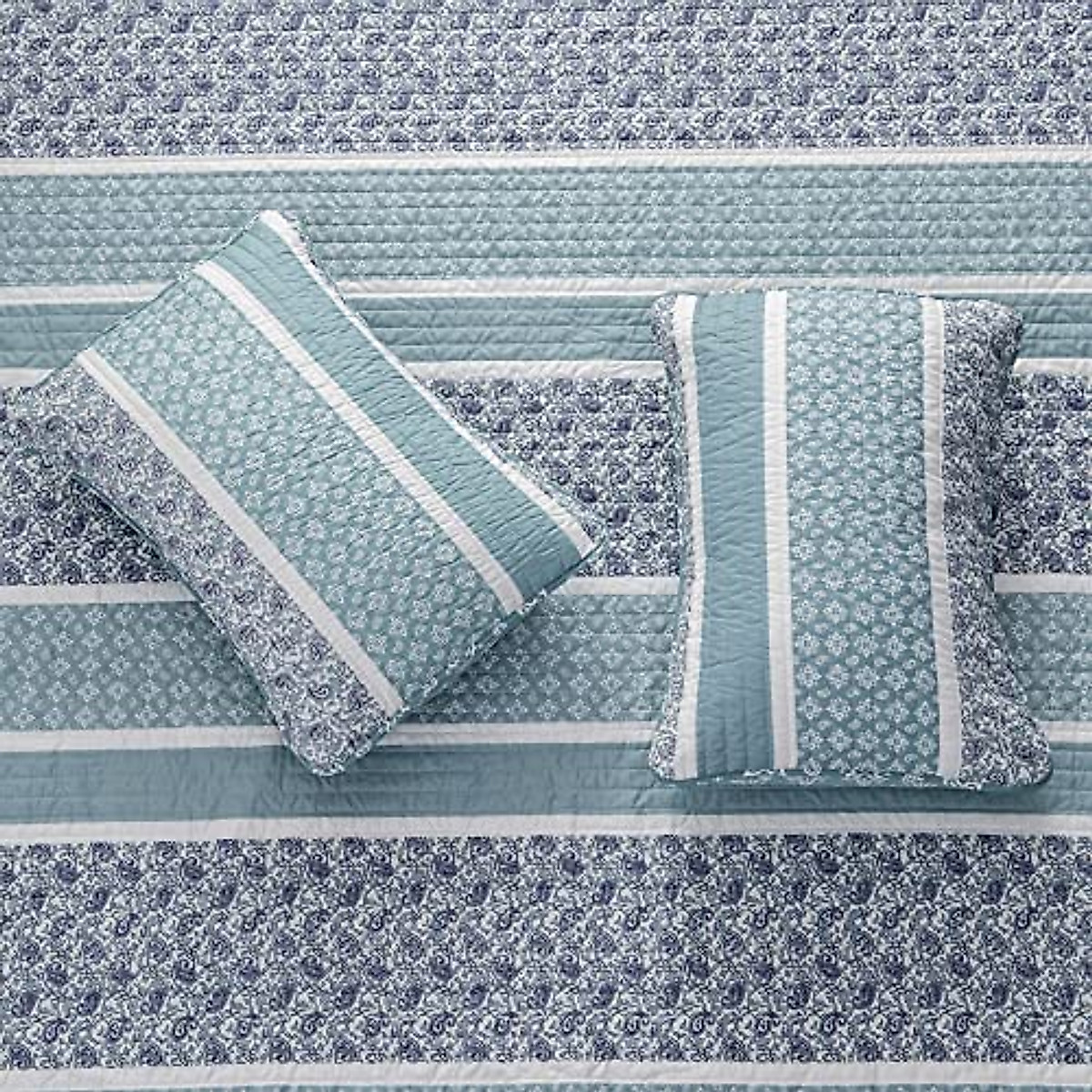 Great Bay Home 3-Piece Reversible Blue Full/Queen Quilt Comforter with 2 Shams | Lightweight, All-Season, Cozy, Modern Bedspreads | Paisley Coverlet Sets | Kadi Collection