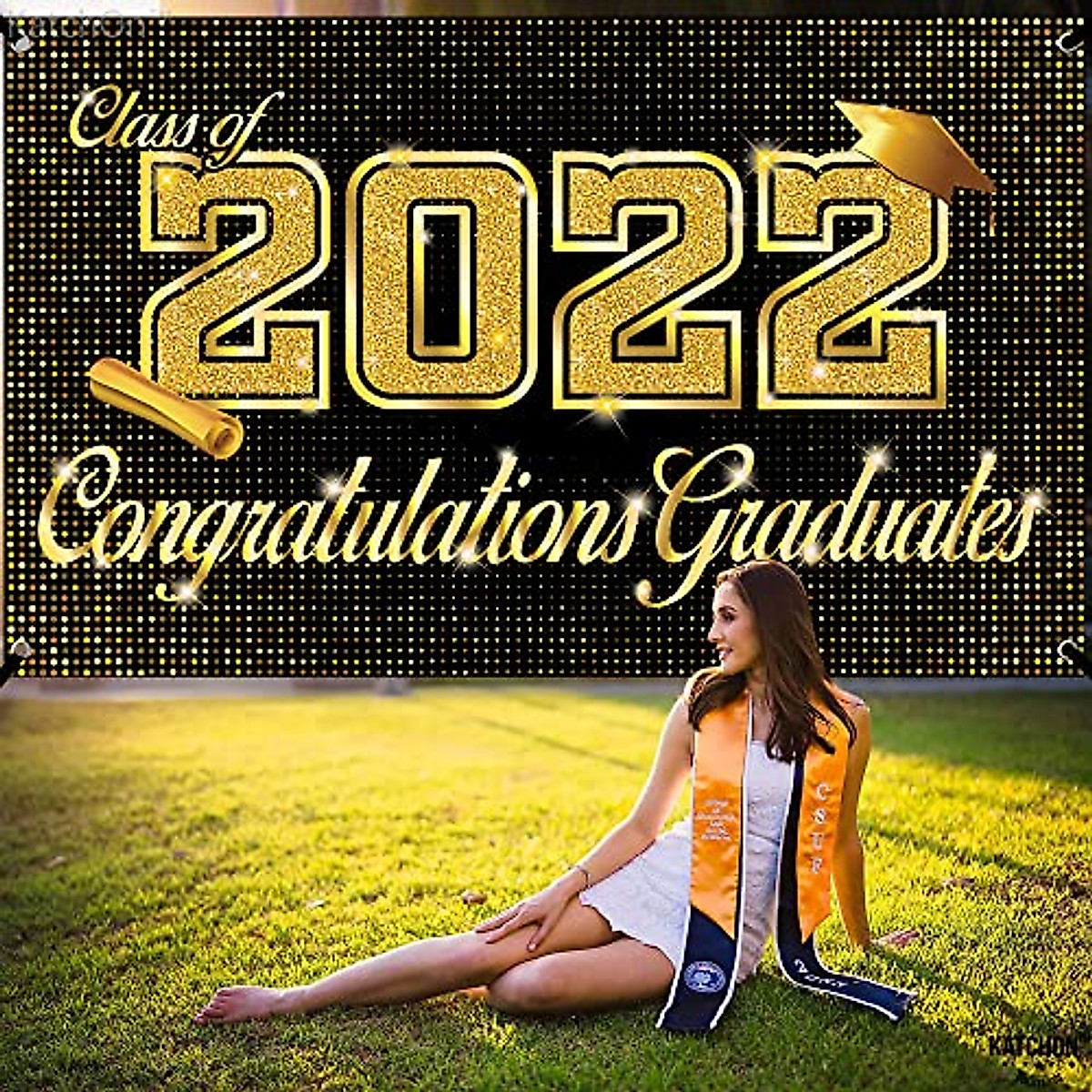 Class of 2022 Congratulations Graduate Banner -72x44 Inch Graduation Banner | Congratulations Banner Black and Gold Graduation Decorations 2022 | Graduation Party Decorations 2022 Congrats Grad Banner