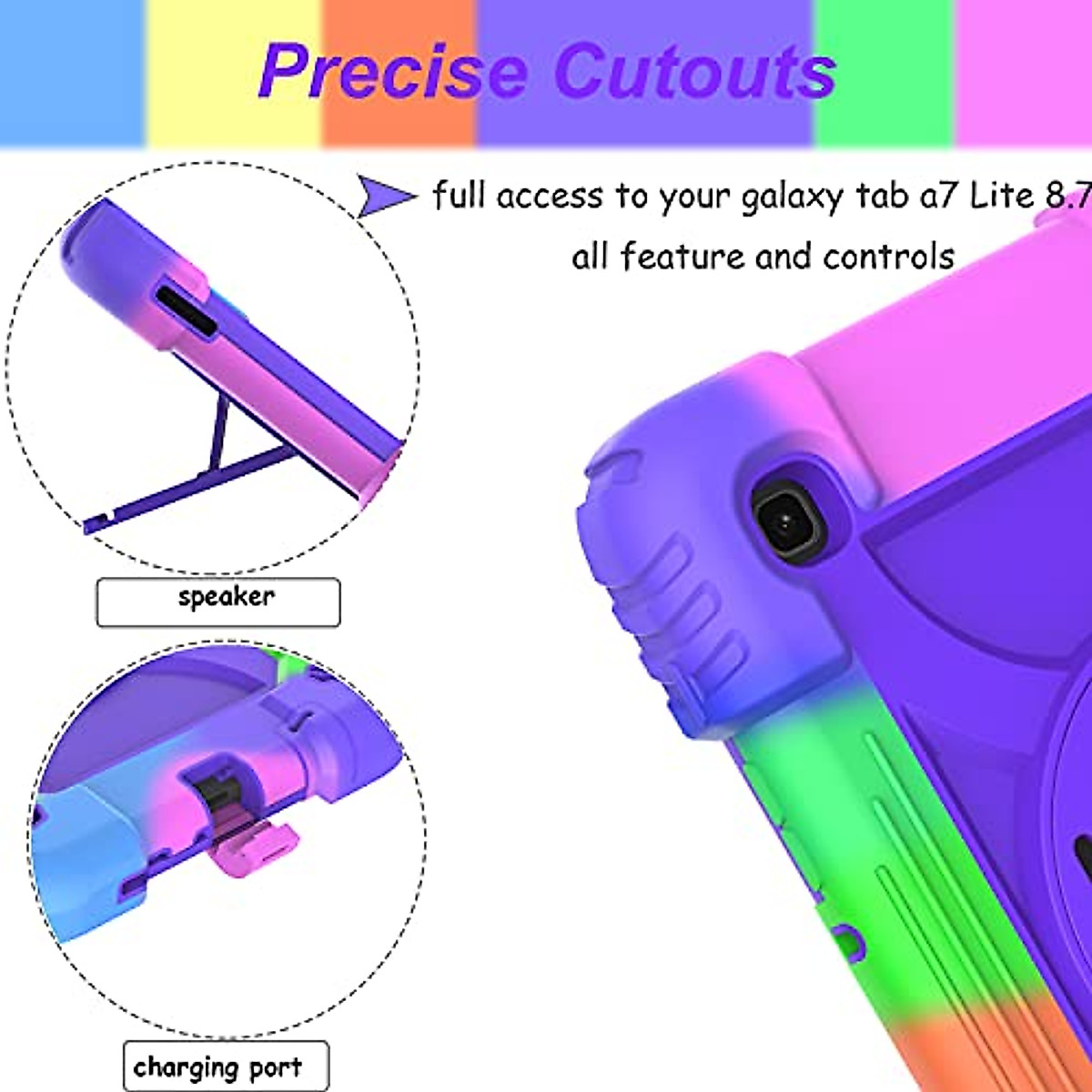 MENZO Samsung Galaxy Tab A7 Lite 8.7-inch Case 2021 Release, 3-Layer Shoulder Strap Rugged Protective Case with Holding Strap Rotating Stand for Samsung Galaxy Tab A7 Lite 8.7 (SM-T220/T225),Purple