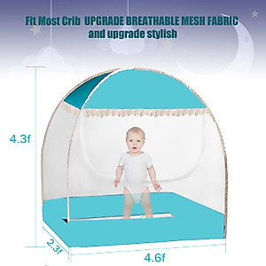 Baby Crib Tent Cover to Keep Baby from Climbing Out, Pop Up Safety Crib Net Canopy for Boys,Girls,Toddler, Mesh Mosquito Net for Crib,Baby Bed,Crib Height Extender to Keep Infant in (Emerald)