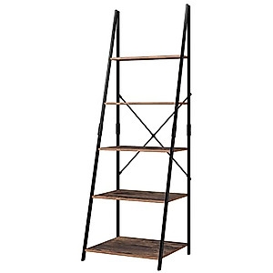 SOMY 5-Tier Bookshelf, Wood Bookcase with Metal Frame, Open Ladder Shelf, Flower Standing Shelf Units Storage Rack for Home Office Living Room Bathroom Vintage, Rustic Brown
