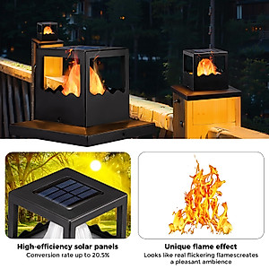 Viewsun 10 Pack Solar Flame Post Lights Outdoor, Solar Powered Fence Post Cap Lights, High Brightness Flickering Flame Lighting for Christmas, Fits 4x4, 5x5 or 6x6 Wooden Posts, for Yard Deck or Patio
