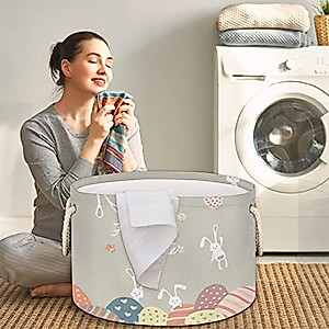 Happy Easter Egg And Rabbit Large Round Baskets for Storage Laundry Baskets with Handles Blanket Storage Basket for Bathroom Shelves Bins for Organizing Nursery Hamper Girl Boy