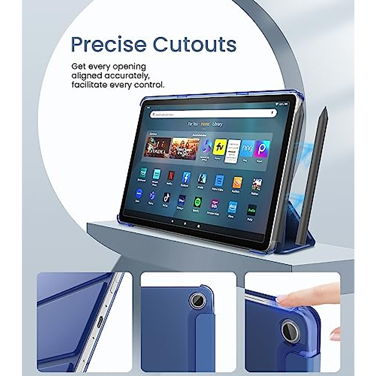 MoKo Case Fits Amazon Kindle Fire Max 11 Tablet (13th Gen, 2023 Release) 11" - Slim PU Leather Trifold Stand Cover for Kindle Fire 11 Tablet Colored Hard Back Shell with Auto Wake/Sleep, Navy Blue