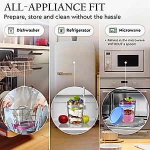 4 Pack Overnight Oats Containers with Lids and Spoons - 16 Oz Glass Mason Jars - Storage Jars Set for Oatmeal - Large Food Jars - Glass Container for Chia Pudding Milk Cereal Fruit - Gift for Women