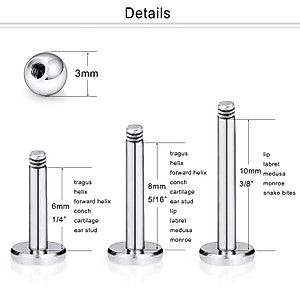 Dyknasz Tragus Earrings 16G Surgical Steel Cartilage Studs Piercing Clear Diamond CZ Conch Helix Ring Barbell Jewelry for Women Men 6mm 12 Pieces Silver-tone 3mm Ball Top Flat Back