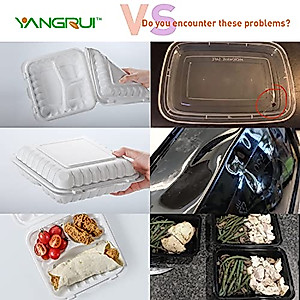 YANGRUI Clamshell Food Containers, 100 Pack Large Capacity 9 Inch 41 OZ Clean Film Package Meal Prep Container BPA Free Microwave Freezer Safe 3 Compartments Plastic To Go Containers