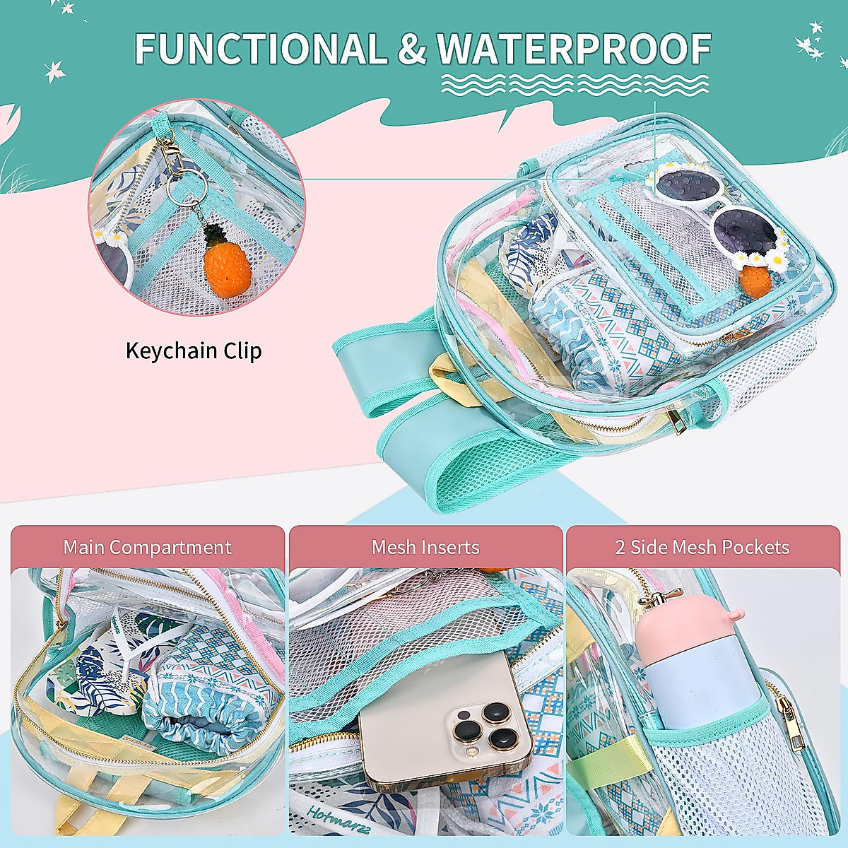 BYXEPA Clear Mini Backpack Stadium Approved Heavy Duty TPU See Through Transparent Backpacks Bookbags with Reinforced Strap for Girls Women Concerts and Sporting Event, Work, School, Security- 12*12*6in Lavender