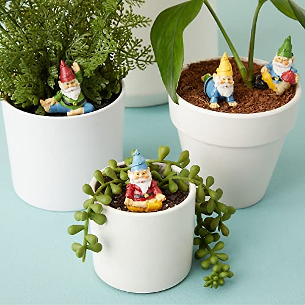 Juvale 4 Pieces Mini Garden Gnomes, Outdoor Fairy Miniature Statue Accessories Set, Decorations in Funny Poses, Yard Ornaments for Yoga Gifts, Garden, Plant Pots Decor