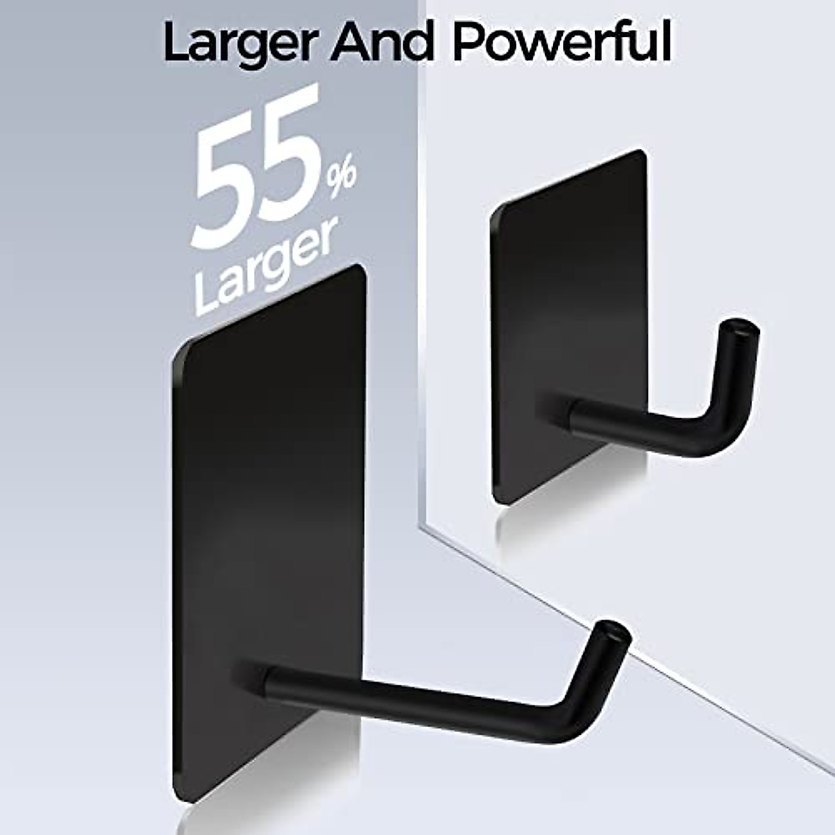 TONHTCAT Adhesive Hooks Heavy Duty, Long Stainless Steel Self Adhesive Wall Hook, Sticky Towel Hangers for Kitchen Bathroom, Waterproof Stick on Door Hooks for Hanging Key Hat Coat 4Pack(Black)