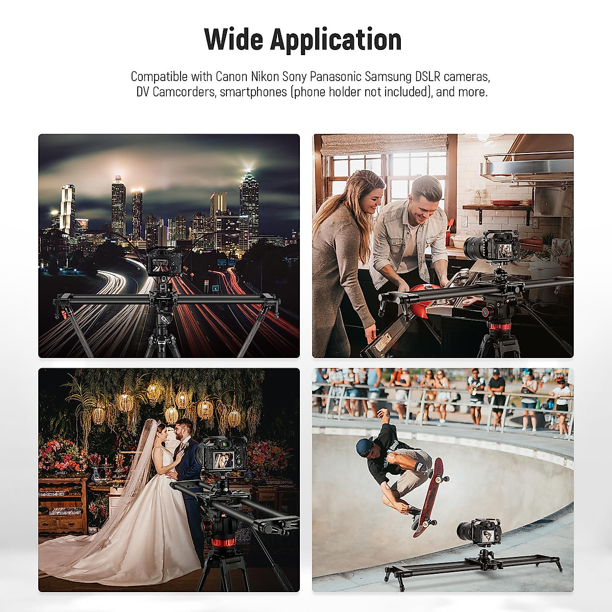 NEEWER 31.5 inches / 80 cm Carbon Fibre Camera Slider, Dolly with Thicker Tube and More Stable Support, 4 Precise Smooth Bearings and Levelling for DSLR Camera Camcorder, max Load 8 kg, CS80 cm