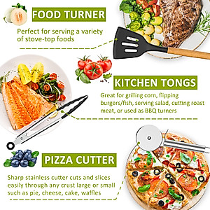 Silicone Kitchen Cooking Utensil Set, Fungun 35 Pcs Kitchen Utensils Spatula Set with Utensil Holder for Nonstick Cookware, BPA Free Cooking Utensils, Kitchen Tools Gift (Black)