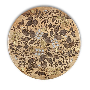 GG Inlay/Laser Leaf Lazy Susan Other Decor, 22InL x 22InW x 2.5InH, Brown
