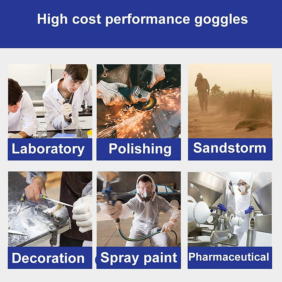 SUPERMORE Anti-Fog Protective Safety Goggles Clear Lens Wide-Vision Adjustable Chemical Splash Eye Protection Soft Lightweight Eyewear