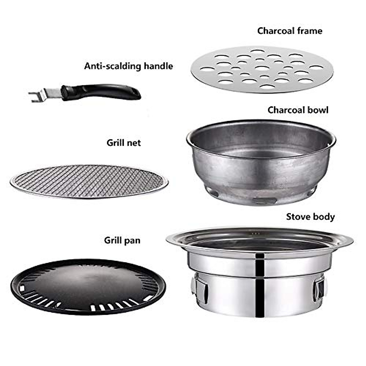 Portable BBQ Barbecue Charcoal Grill, Stainless Steel Reusable Japanese Korean Style Yakiniku Grill with Adjusted Air Valve for Outdoor Garden Party Beach(15.75x9.25x5.31inch)