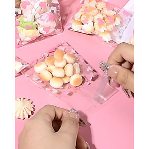 RAYNAG 200 Pcs Resealable Cellophane Bags Self Adhesive Cookie Cello Bags Lovely Heart-shaped Printed Poly Candy Bags for Dessert, Party Treats, Bakery, Candle, Soap, 3.74"x2.75"