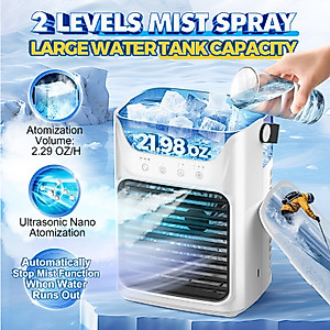 Portable Air Conditioners Cooling Fan, Portable AC Mini Air Conditioner with 3 Speeds 3 Timer, Personal Desk Small Evaporative Air Cooler with Humidifier for Room Home Office Car