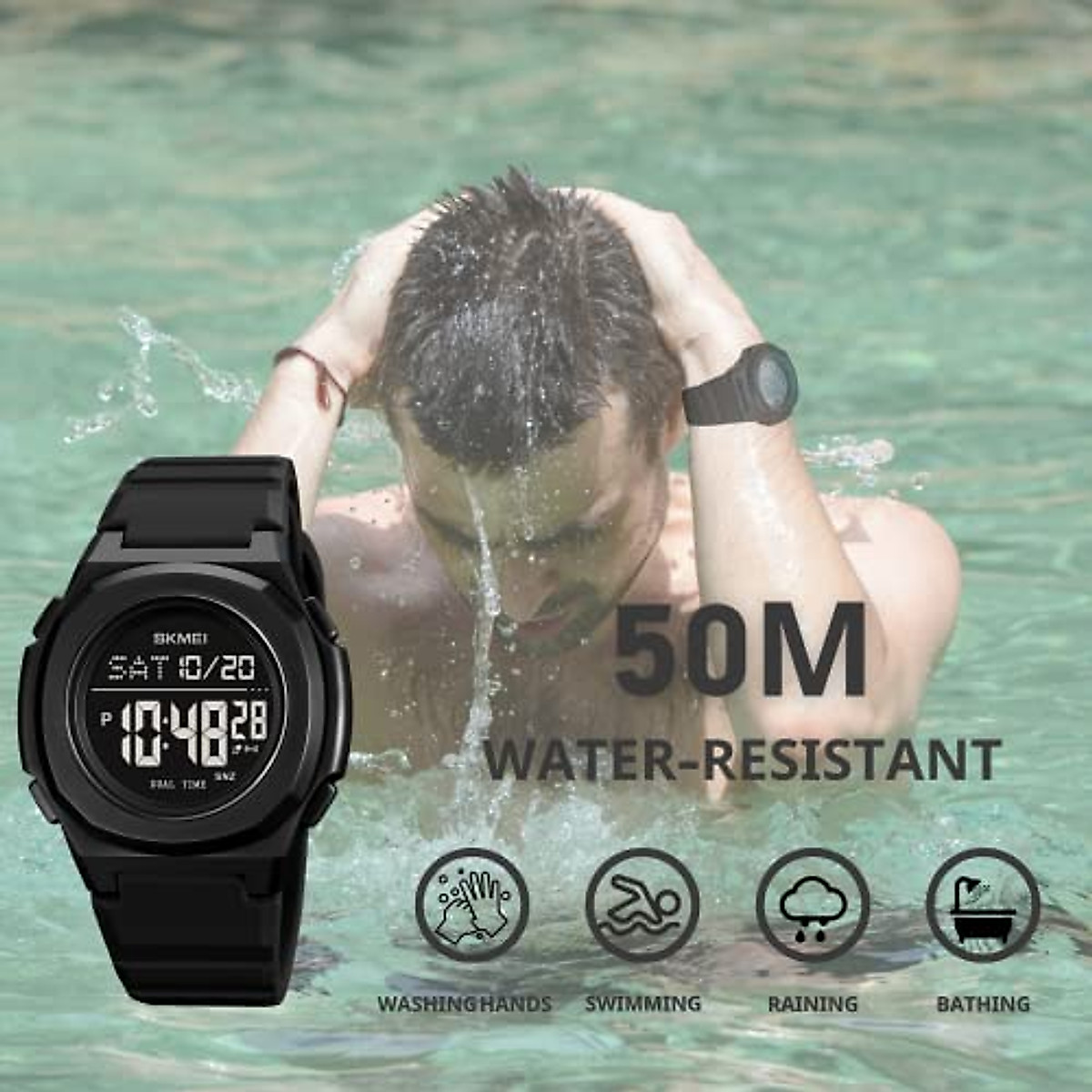 CakCity Mens Digital Watch Outdoor Sports Watches for Men Unisex Womens Digital Chronograph Silicone Strap Watch 50M Waterproof