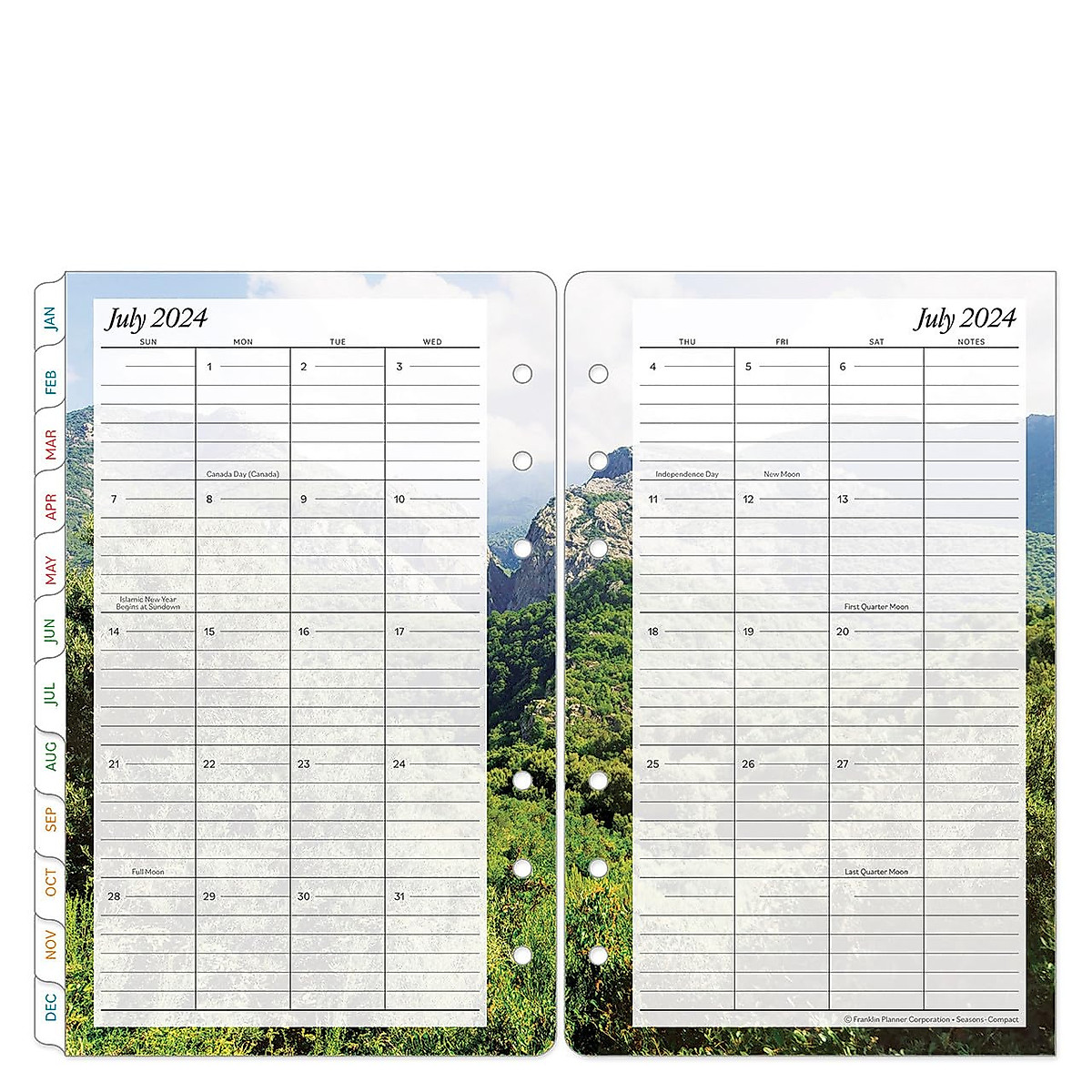 FranklinCovey - Seasons Two-Page Monthly Calendar Tabs (Compact, Jan 2024 - Dec 2024)