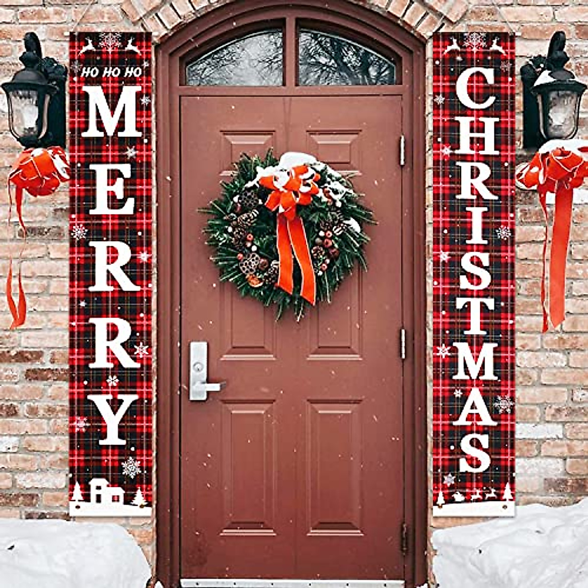 Merry Christmas Door Banners Porch Sign Hanging Banner Flag for Christmas Home Wall Indoor Outdoor Christmas Party Decorations