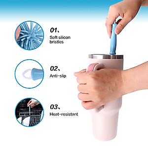 KEUYE 3 Pack Cup Cleaning Kit Compatible with Stanley,Multipurpose Cup Cleaner Kit with Extra Long Nylon Straw Brush Cleaner,3 in 1 Bottle Gap Cleaner and Long Handle Silicone Brush Cleaner