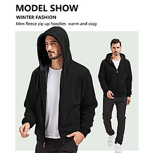 GEEK LIGHTING Hoodies for Men Heavyweight Fleece Sweatshirt - Full Zip Up Thick Sherpa Lined, Pure black XXL