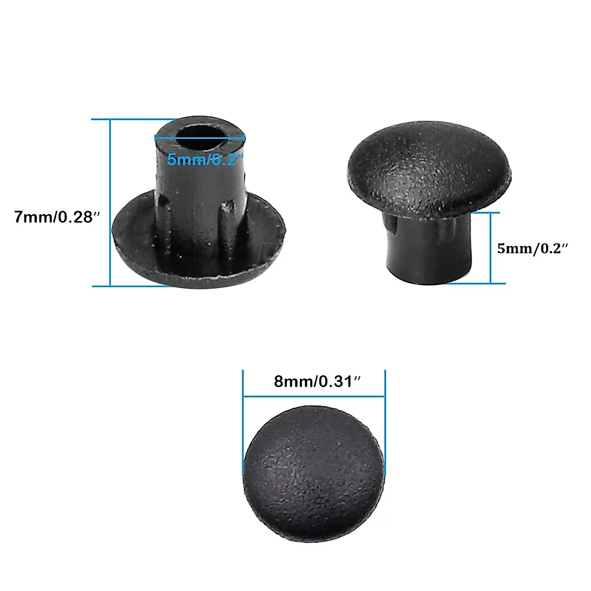 Luomorgo 100Pcs Black 5mm/0.2 inch Shelf Peg Hole Plugs for Kitchen Cabinet Furniture Hole