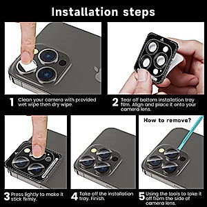 Fewdew for iPhone 14 Pro Max/ iPhone 14 Pro Camera Lens Protector, 9H Tempered Glass [Anti Scrach] [Ultra HD] Metal Individual Ring Camera Screen Protector Cover [Installation Tray][Removal tool],Black