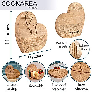 COOKAREA inspo, Heart Dog Premium Oak Cutting Board for Kitchen, Reversible, Serving board for Charcuterie, Vegetables and Meat, 11" x 9" x 1" (Oak, Natural)