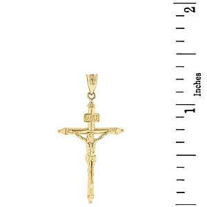 Solid 10k Yellow Gold Passion Cross INRI Crucifix Pendant (1.2")