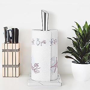 Welisya Marble Paper Towel Holder Silver Countertop,Standing Kitchen Paper Towel Holder Roll Holder- for Kitchen Bathroom Countertop, Standard Paper Towel Holder (with Marble Base)