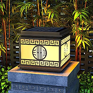 JSBDPHW Modern Simple Iron Square Pillar Lamp Solar Post Light Outdoor Waterproof Column Light Acrylic Lampshade Villa Garden Decoration Landscape Light