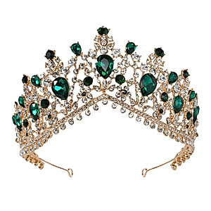 SWEETV Emerald Wedding Tiara for Women, Green Bridal Crown Princess Tiara Headband, Costume Party Accessories for Brithday Halloween Babyshower