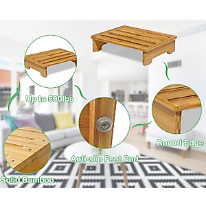 Bamboo Safety Stool Wood One Step Stool Mobility Half Step Stool Stepping Stool Foot Stool Natural Color with Solid Wood for Stairs Bed Kitchen Bathroom Cars for Adults Seniors and Kids Training