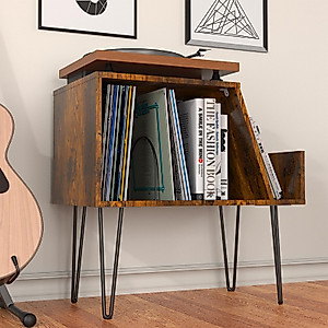 Record Player Stand,Vinyl Record Storage Cabinet,Turntable Stand with Multi-Compartment Design,Record Player Stand with Vinyl Storage Holds Up to 100 Albums (Light Brown)