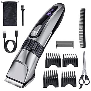 Cordless Hair Clippers for Men, Professional Hair Trimmer, Powerful Hair Grooming Cutting kit, Rechargeable Waterproof Electric Mens Haircut Clipper for Barbers & Home Use with LED Display
