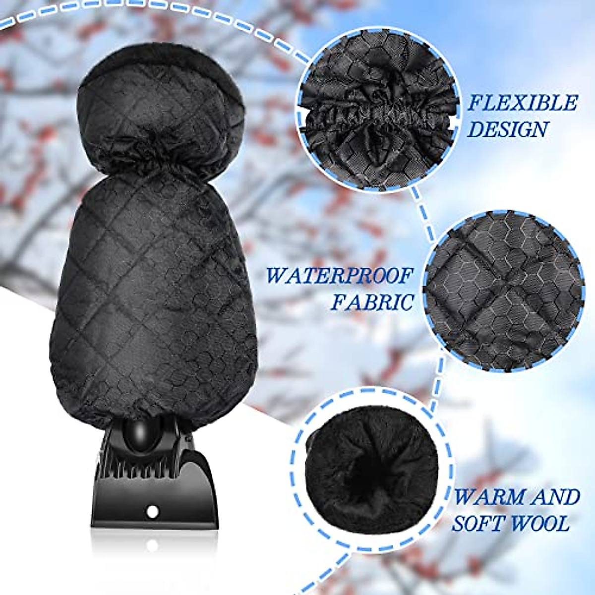 EBOOT 2 Pieces Ice Scraper with Glove for Car Warm Ice Snow Scraper Mitt Waterproof Detachable Windshield Scraper Snow Remover Glove with Comfortable Grip