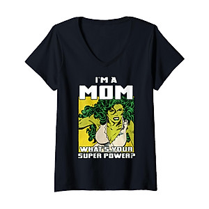 Womens Marvel I'm A Mom What's Your Superpower She-Hulk Portrait V-Neck T-Shirt