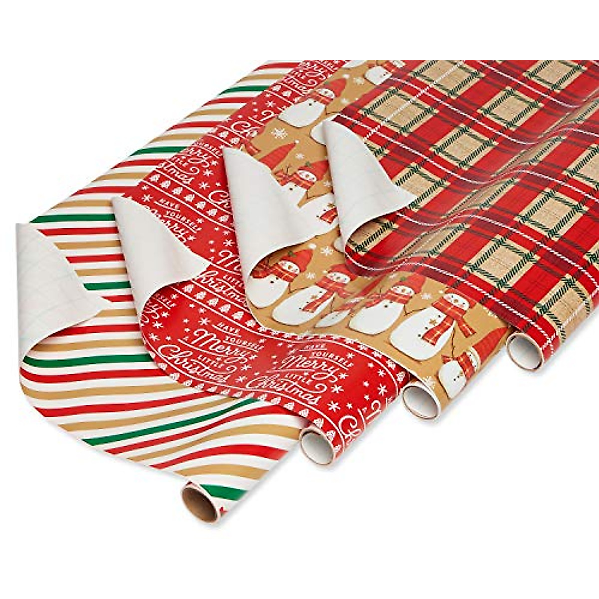 American Greetings Christmas Wrapping Paper Kit - 4 Traditional Rolls with Gridlines, 7 Bows and 30 Gift Tags (41-Count, 120 sq. ft.)