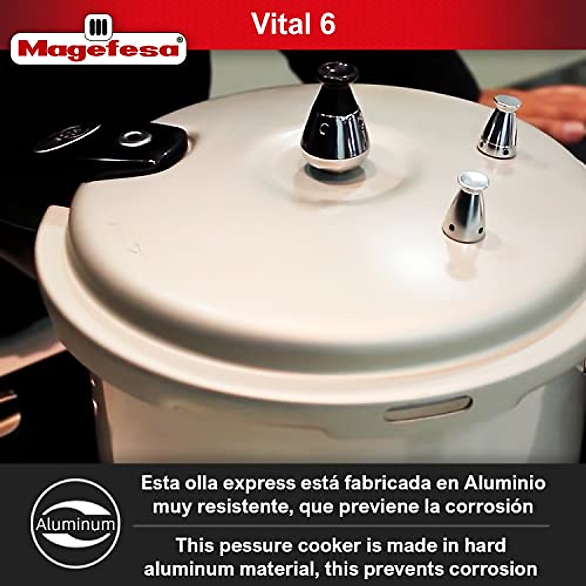 MAGEFESA ® Vital 6 Pressure Cooker, 5.3 Quart, made of very resistant aluminum, compatible with gas, electric and ceramic stove, pressure canner, canning cooker pot, stove top instant fast cooking