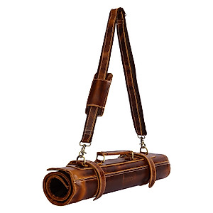 ELIZO Genuine Buffalo Leather Knife Roll Set Chef's Knife Holder Cutlery Sheath Artist Case Organizer Storage bag Travel Friendly Gift for Men & Women - Antique