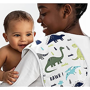Sweet Jojo Designs Blue and Green Dinosaur Baby Boy Absorbent Burp Cloths for Infant Newborn - Grey Modern Boho Mod Dinosaurs - 3 Pack Set of Dribble Drool Cloths