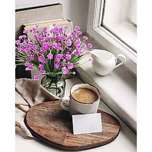 Omldggr 5 Bundles Artificial Flowers Outdoor, Plastic Flowers Faux Greenery Shrubs Plants for Hanging Planter Home Wedding Garden Decor(Purple RED)